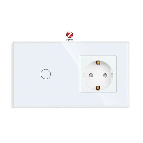 Cnbingo Zigbee Tuya 1gang 1way Touch Switch And Germany Wall Socket With Glass Panel For Home