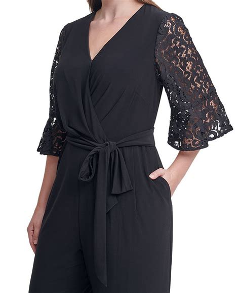 Jessica Howard Plus Size Lace Sleeve Jumpsuit Macys