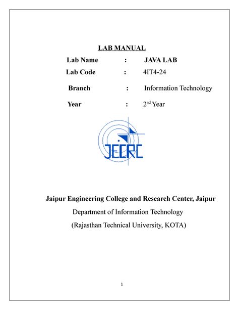 JAVA Lab Manual LAB MANUAL Lab Name JAVA LAB Lab Code 4IT4 Branch Information