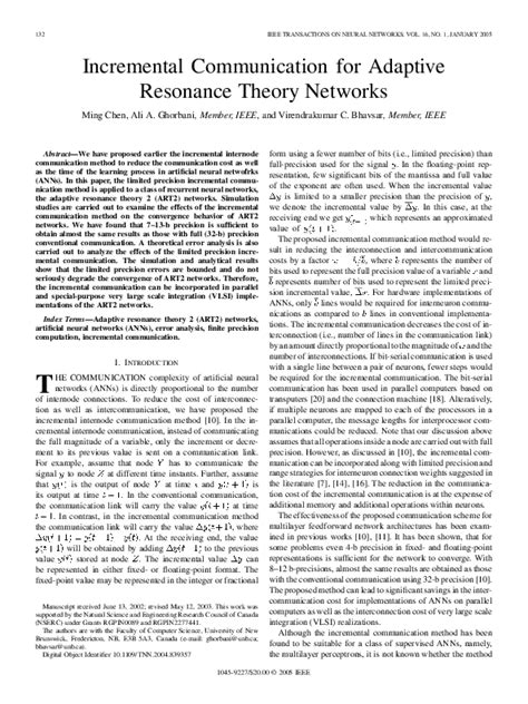 Pdf Incremental Communication For Adaptive Resonance Theory Networks