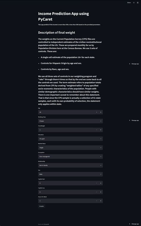 Github Charlescsrincome Prediction Pycaret Income Prediction Using Pycaret And Streamlit