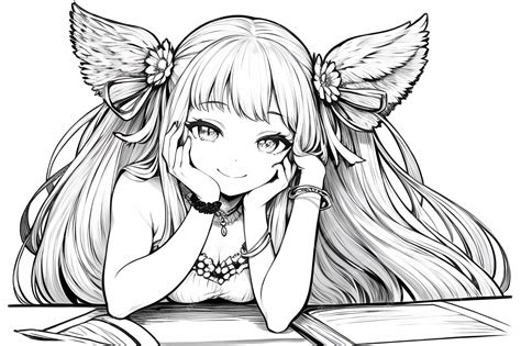 Premium Ai Image Black And White Anime Girl With Wings Smiling At The