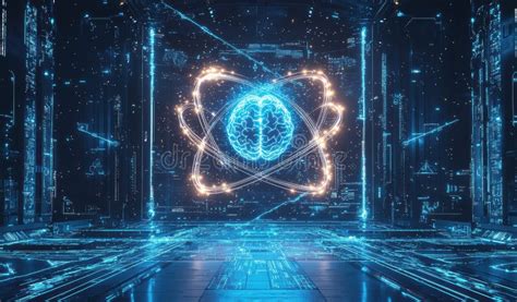 Digital Brain with Glowing Neural Networks and Lines Connecting in a Cybernetic Environment ...