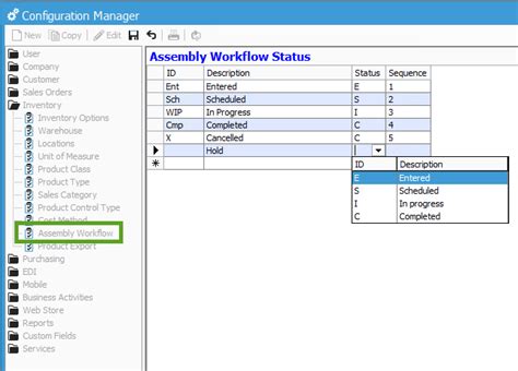 Setting Up And Modifying Assembly Workflow Statuses
