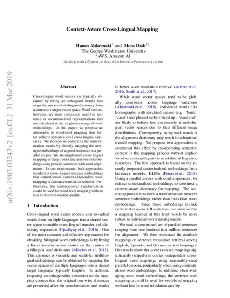 Pdf Context Aware Cross Lingual Mapping