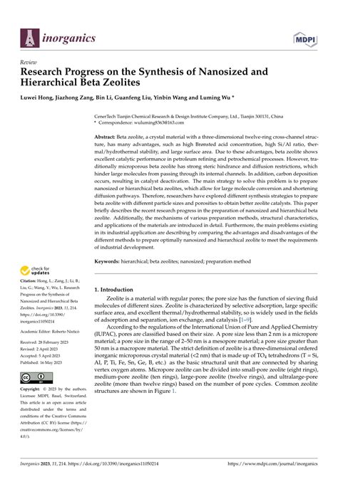 Pdf Research Progress On The Synthesis Of Nanosized And Hierarchical
