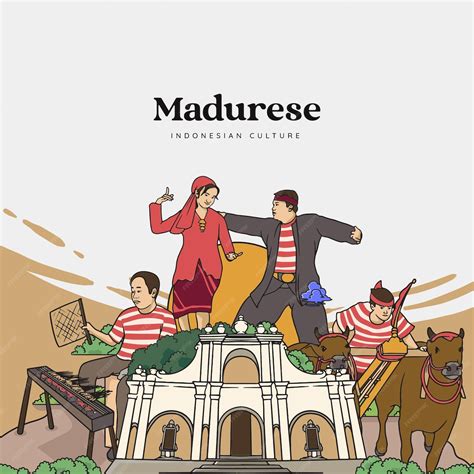 Premium Vector Set Madura Illustration Hand Drawn Indonesian Cultures