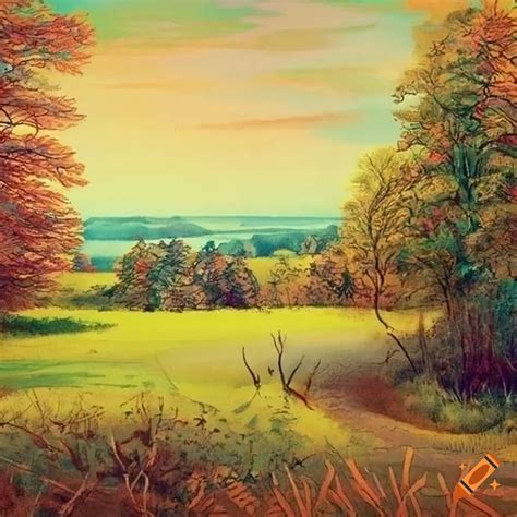 Detailed Vintage Drawing Of Peaceful Countryside On Craiyon