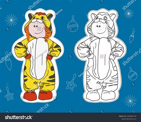 Girl Tiger Costume Pack De Stickers Stock Vector Royalty Free