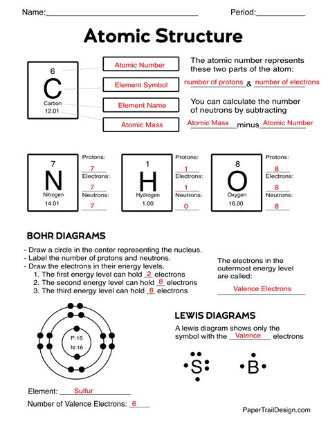 Atomic Structure Worksheet Paper Trail Design