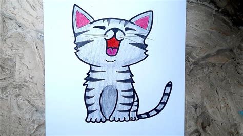 A Drawing Of A Cat With Its Mouth Open And Tongue Out Sitting On The Ground