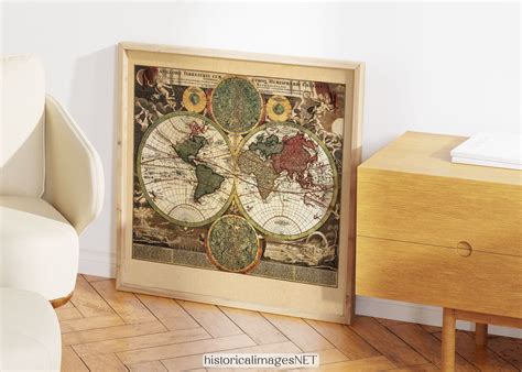 Ancient World Map Print Vintage Poster Reproduction Of World Globe