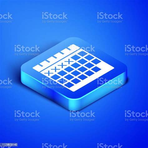 在藍色背景上隔離的等軸測日曆圖示藍色方形按鈕向量插圖向量圖形及更多事件圖片 事件 個人備忘錄 商務 Istock