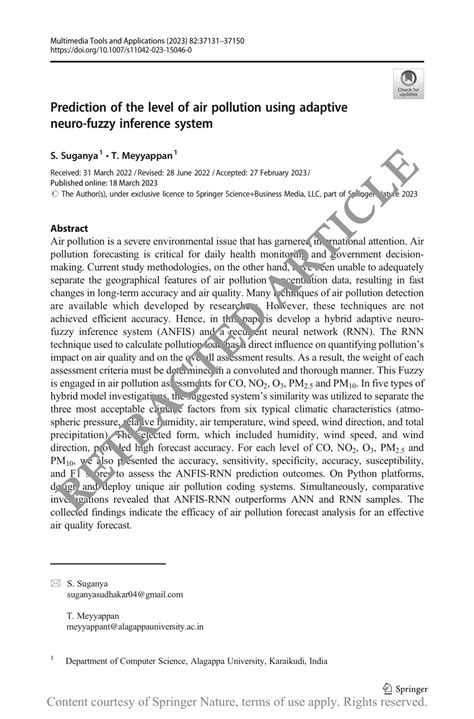 RETRACTED ARTICLE Prediction Of The Level Of Air Pollution Using Adaptive Neuro Fuzzy Inference