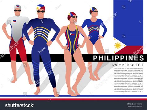 Philippines Male Female Swimmers Swimmers National Stock Vector