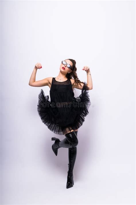 Fashion Portrait Of Beautiful Model In Dress With Sunglasses Stock