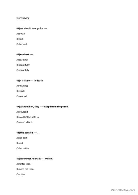 English 50 Questions Grammar Test W… English Esl Worksheets Pdf And Doc