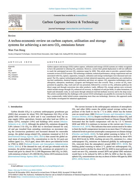 A Techno Economic Review On Carbon Capture Utilisation And Storage Systems For Achieving A Net