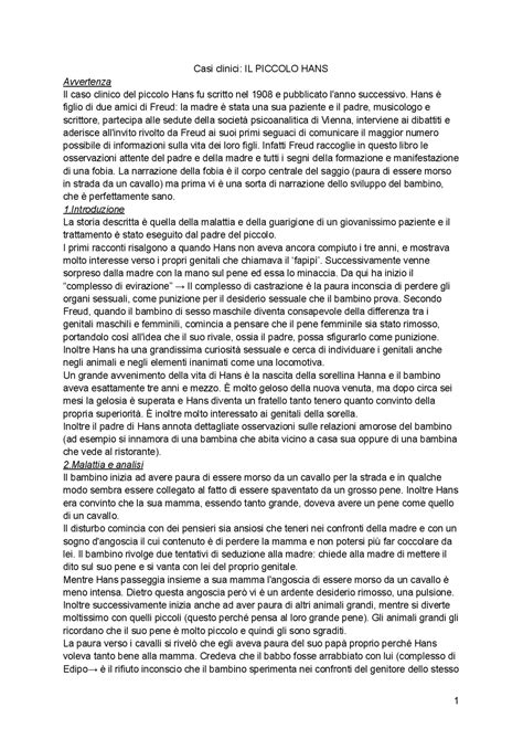 Riassunto Del Caso Del Piccolo Hans Docsity