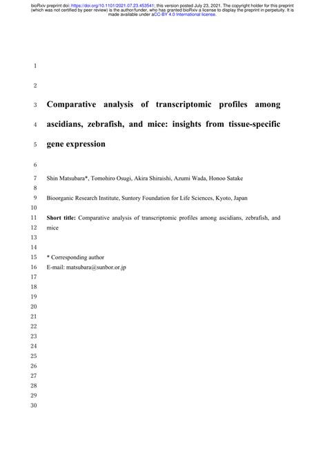 Pdf Comparative Analysis Of Transcriptomic Profiles Among Ascidians