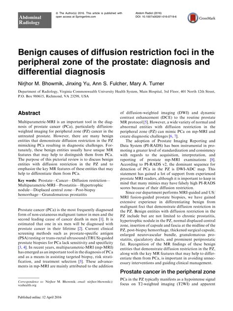 Pdf Benign Causes Of Diffusion Restriction Foci In The Peripheral Zone Of The Prostate
