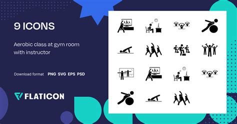 Aerobic Class At Gym Room With Instructor Icon Pack 9 Svg Icons