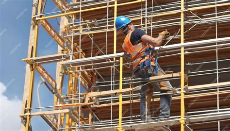Premium Photo A Construction Worker Assembling Scaffolding On A