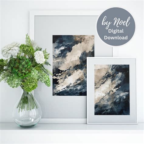 Navy Blue Abstract Art Minimalist Wall Art Indigo Blue Cream Modern Navy Blue Abstract Artwork