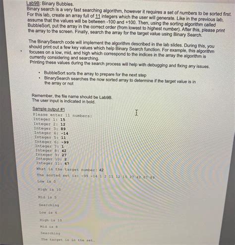 Solved Lab B Binary Bubbles Binary Search Is A Very Fast Chegg