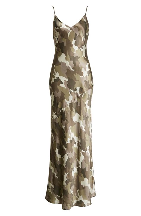 L AGENCE Serita Camo Print Silk Maxi Slipdress In Army Green Multi