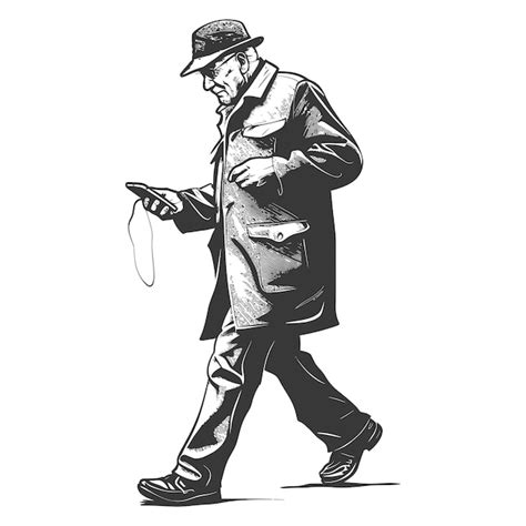 Premium Vector Elderly Man Walking While Playing On Smartphone With