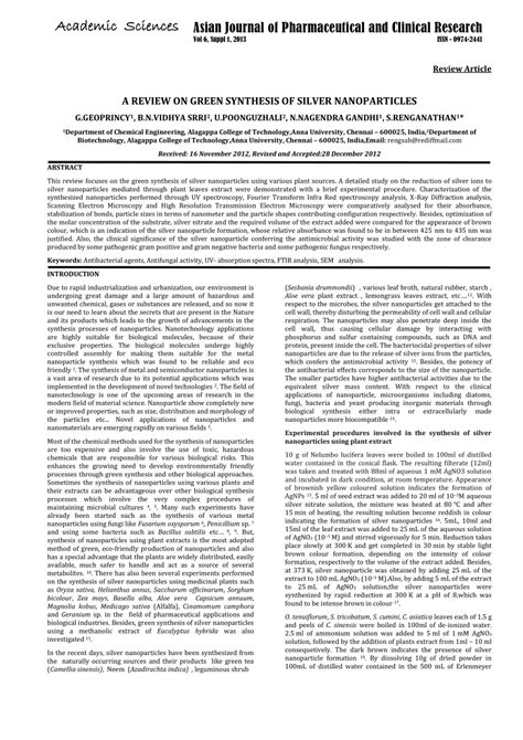Pdf A Review On Green Synthesis Of Silver Nanoparticles