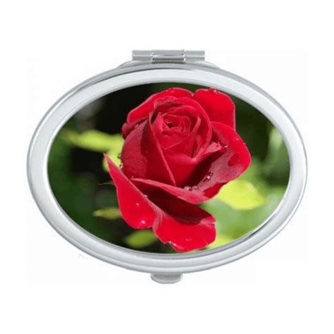 Dark Red Roses Flowers Art Deco Fashion Mirror Portable Fold Hand