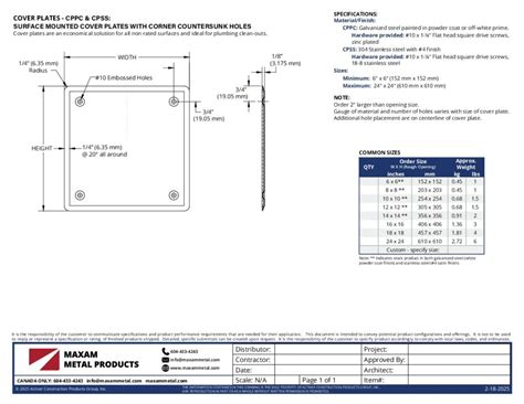 Cover Plate Cppc Cpss Submittal Maxam Metal Products
