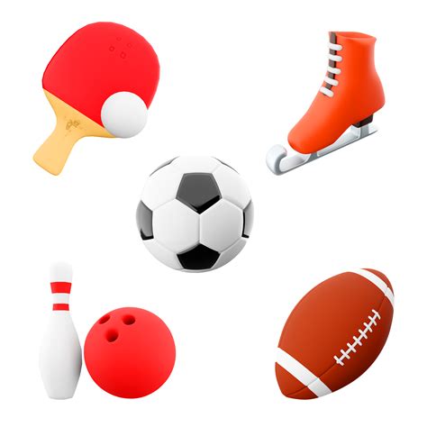 3d Rendering Table Tennis Football Ice Skates Bowling And Skittles