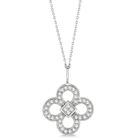 Four Leaf Clover Diamond Pendant Necklace K White Gold Ct IN