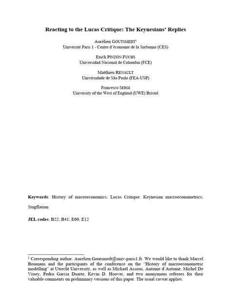 Reacting To The Lucas Critique Oct 10 Pdf Macroeconomics Inflation