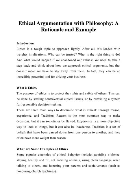 Ethical Argumentation With Philosophy A Rationale And Example
