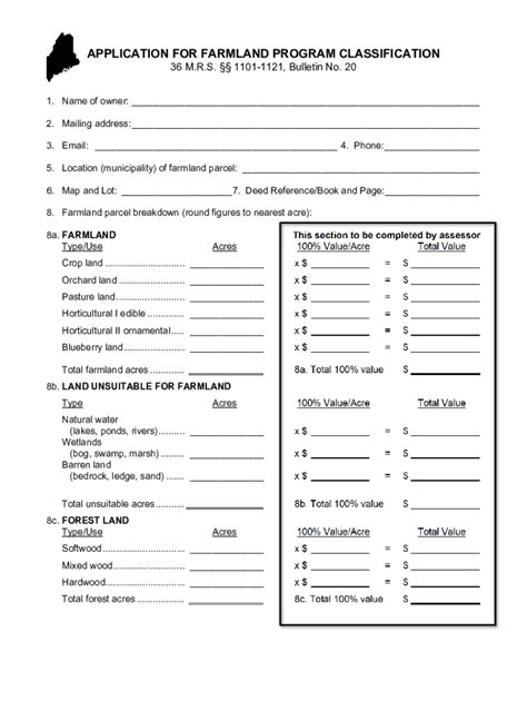 Fillable Online Application For Farmland Program Classification Fax