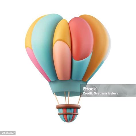 Hotair Baloon 낭만적 인 축제 3d 벡터 일러스트 레이 션 하트 모양의 파스텔 밝은 사랑 하늘 여행 에어로스타트