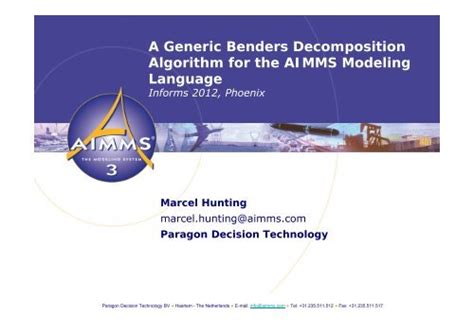 A Generic Benders Decomposition Algorithm For The Aimms