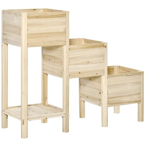 Outsunny 49 X 18 X 43 3 Tier Raised Garden Bed W Storage Shelf