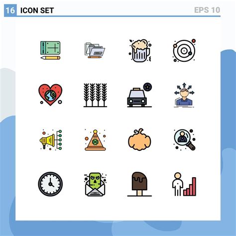 16 User Interface Flat Color Filled Line Pack Of Modern Signs And