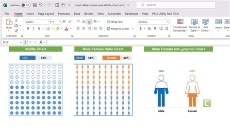 Quick Male Female And Waffle Chart In Excel Excel Excel Shortcuts