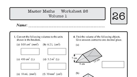 Mm10 26 Volume 1 Worksheet On Volume Conversions And Calculations