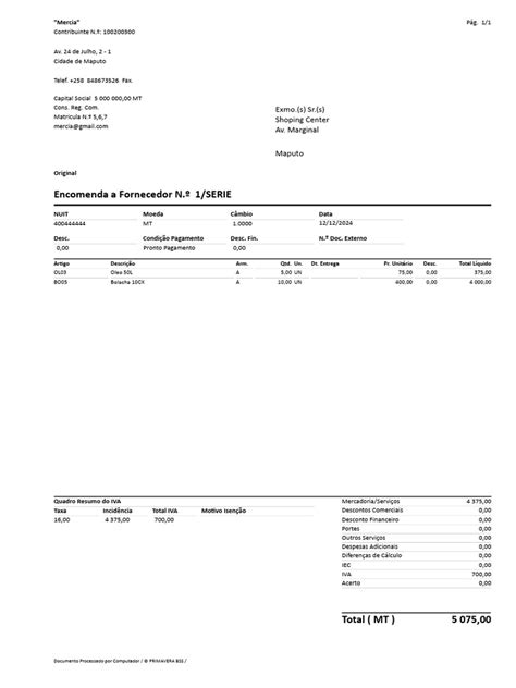 Nota De Encomenda Pdf Comércio Dinheiro