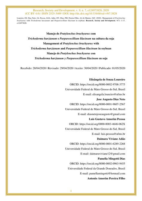 Pdf Manejo De Pratylenchus Brachyurus Com Trichoderma Harzianum E Purpureocillium Lilacinum Na