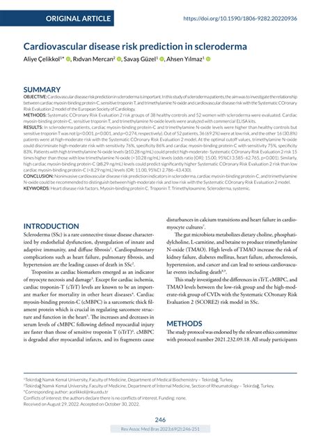 Pdf Cardiovascular Disease Risk Prediction In Scleroderma