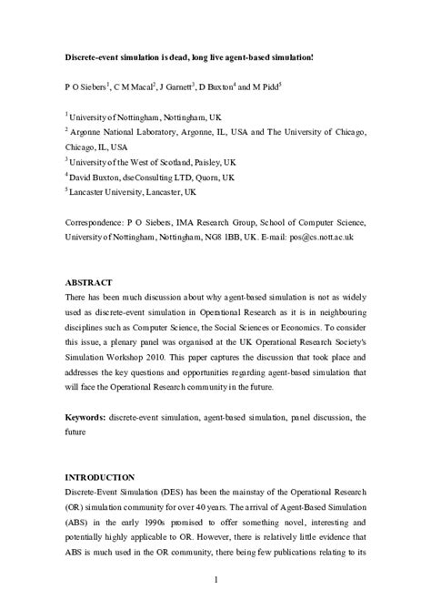 pdf discrete event simulation is dead long live agent based simulation