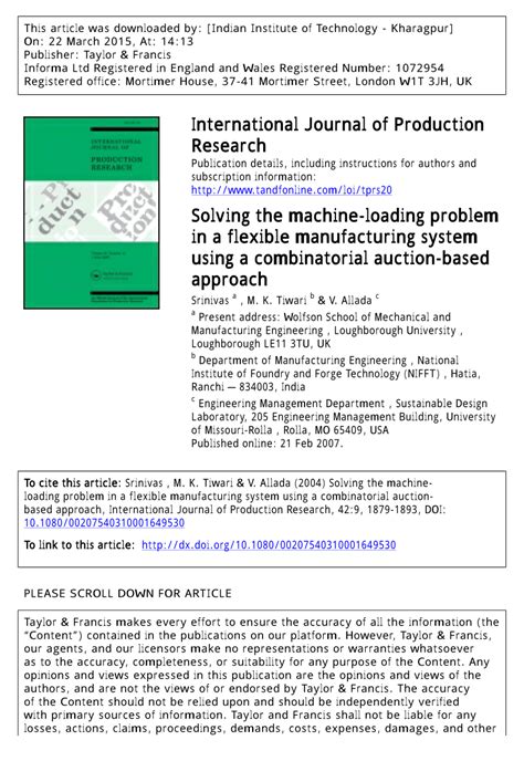 Pdf Solving The Machine Loading Problem In A ﬂexible Manufacturing